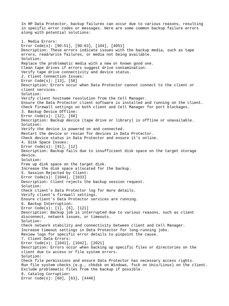 What Are The Common Backup Failure Errors in HPDP | PDF | Backup | Computer Data Storage