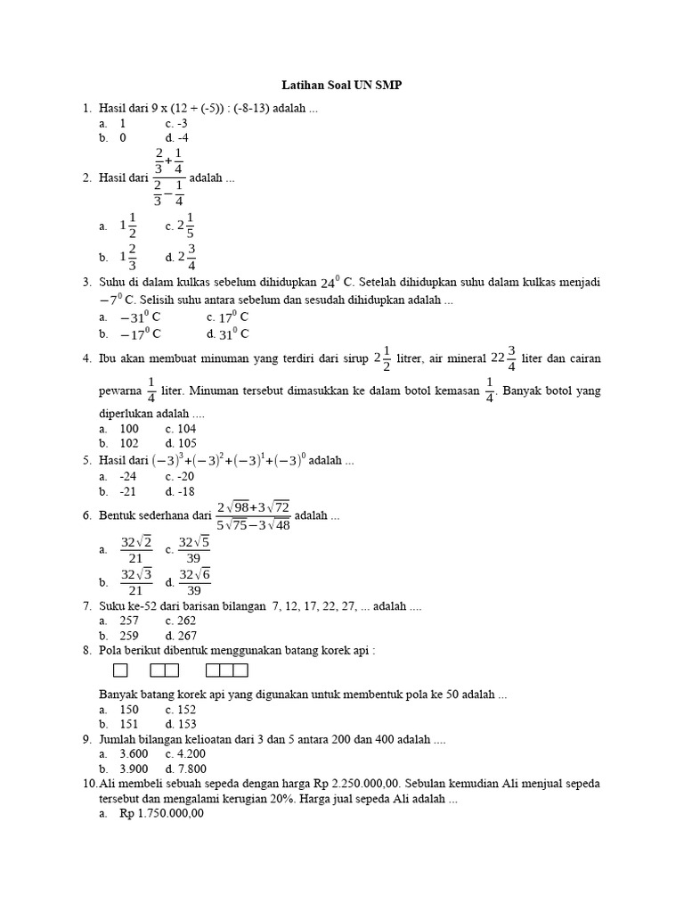 Latihan Soal UN SMP 2019 | PDF | Metode & Bahan Ajar | Griya & Taman