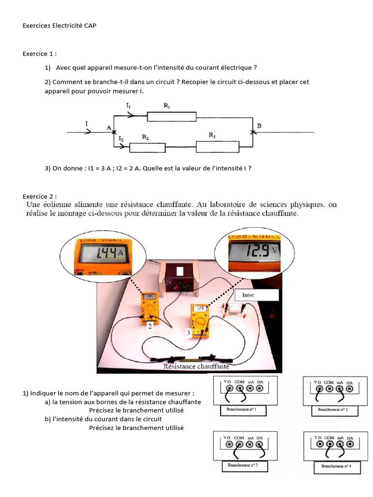 Exercices Electricité CAP | PDF