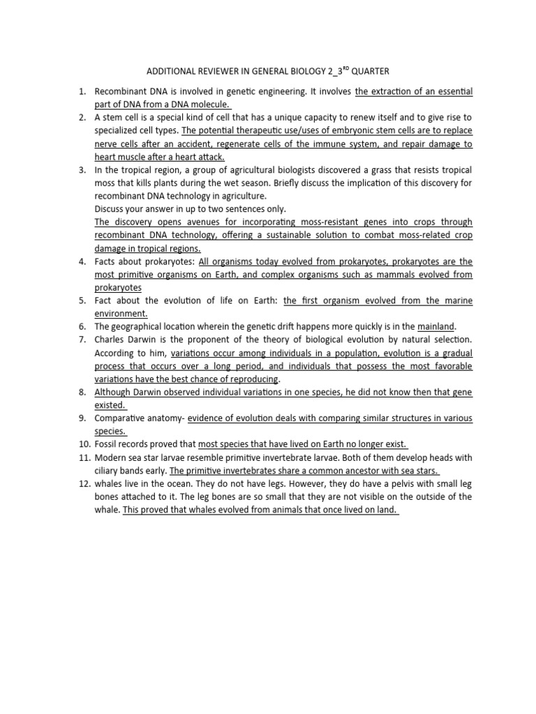 Additional Reviewer in General Biology 2 - Quarter 3 | PDF | Evolution | Cell (Biology)
