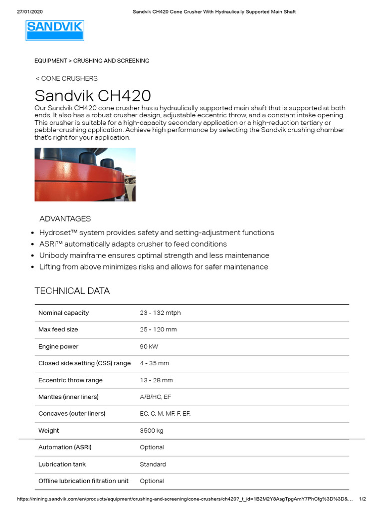 Sandvik CH420 Cone Crusher | PDF