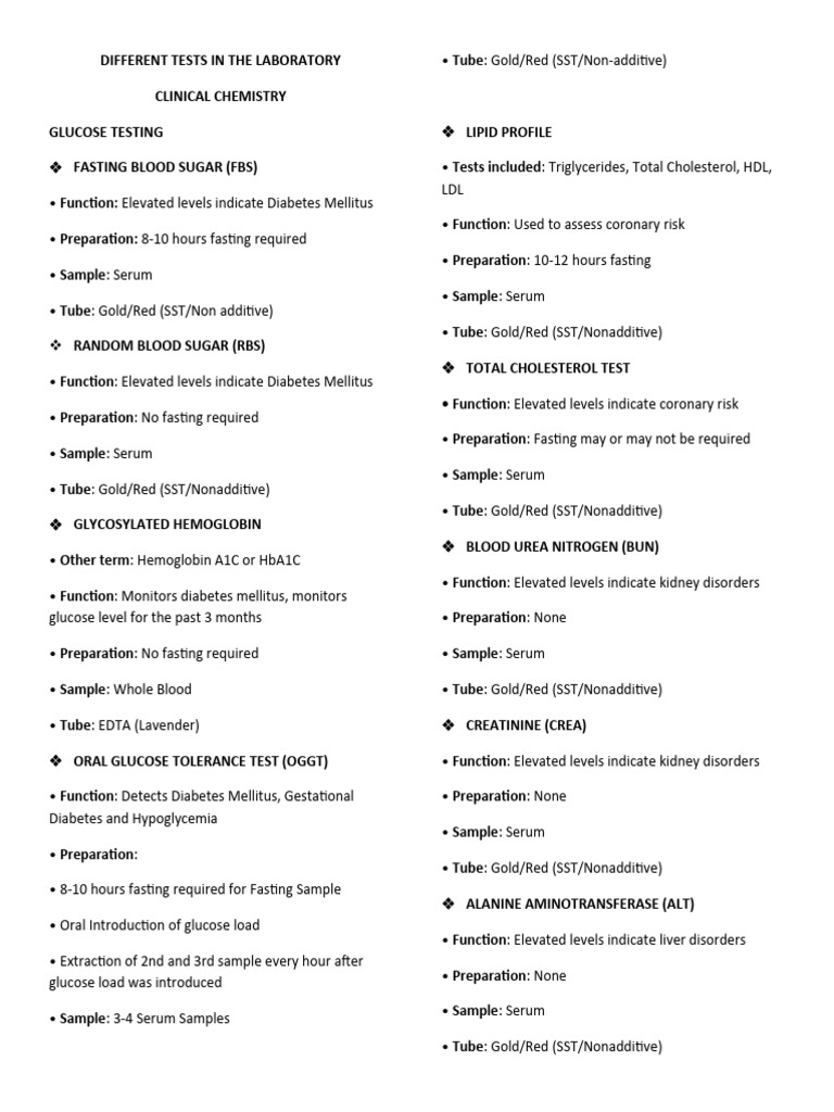 Different Tests in The Laboratory | PDF | Glycated Hemoglobin | Blood ...