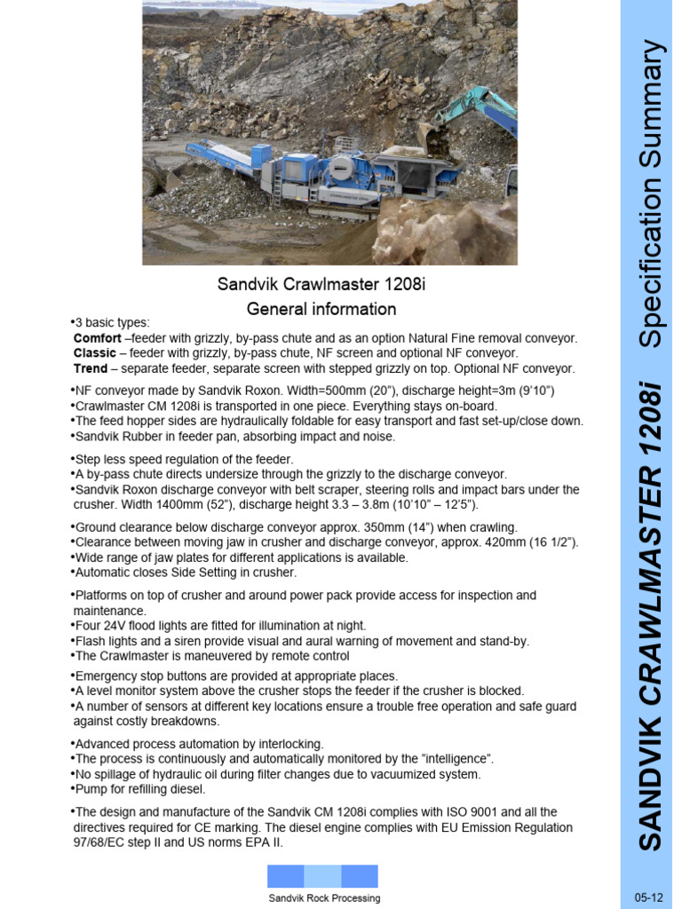 Sandvik CM 1208i Mobile Jaw Brochure | PDF | Engines | Diesel Engine