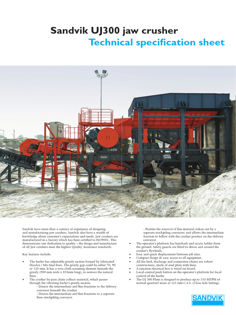 Sandvik UJ300 Jaw Crusher Specs | PDF | Mains Electricity | Electric Motor