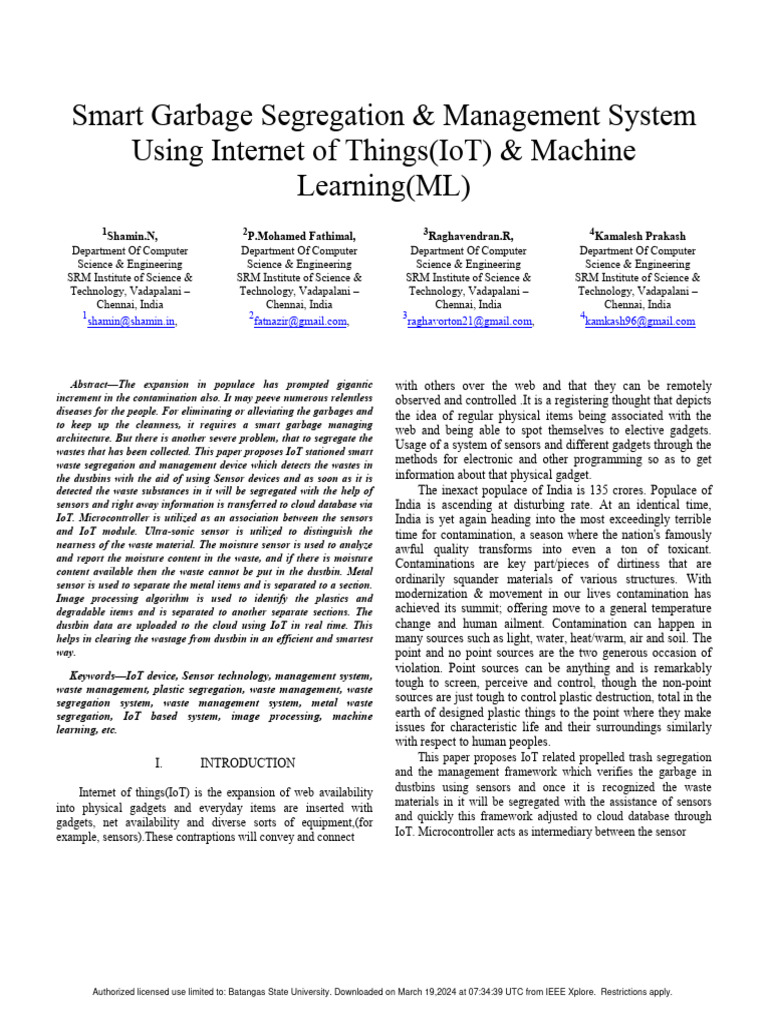Smart Garbage Segregation Amp Management System Using Internet of ThingsIoT Amp Machine ...