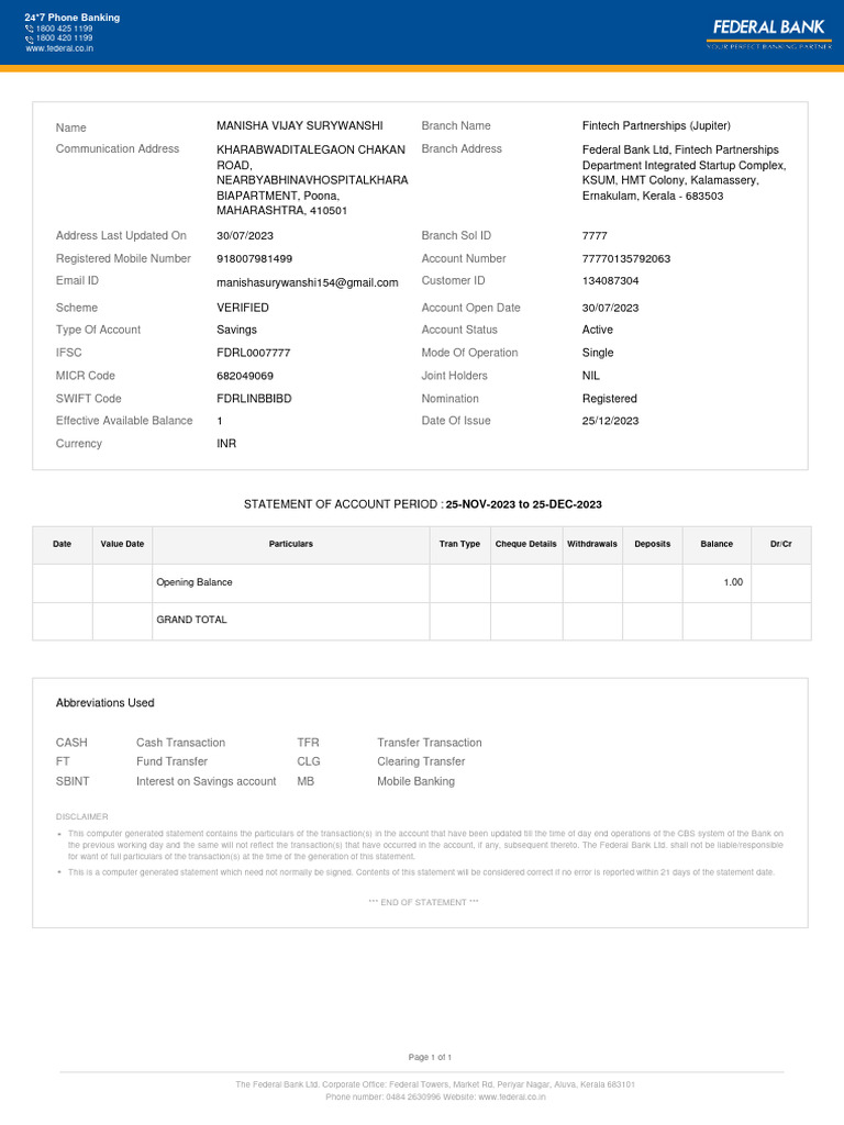 AccountStatement - 25 NOV 2023 - To - 25 DEC 2023 | PDF