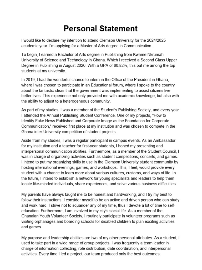 Personal Statement | PDF | Communication | Marketing