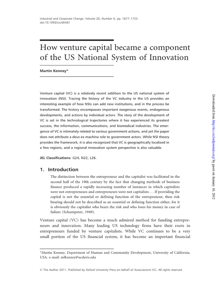 How Venture Capital Became A Component of | PDF