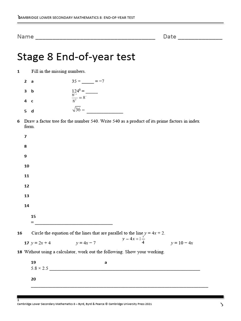 Ls Maths8 2ed TR End of Year Test Editable | PDF | Area | Mathematics