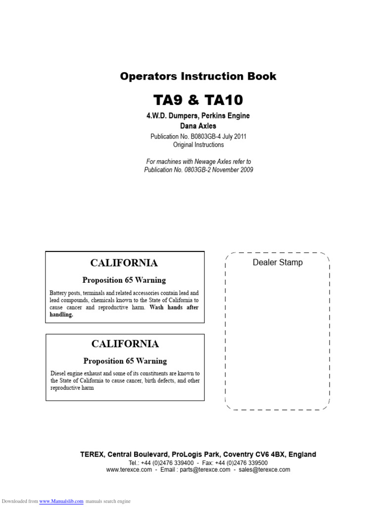 Manual Ingles Terex Ta9 | PDF