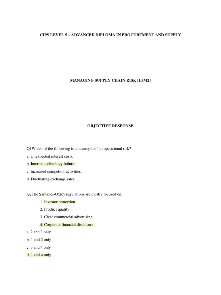 L5M2 - MOCK EXAM Answers | PDF | Risk | Risk Management