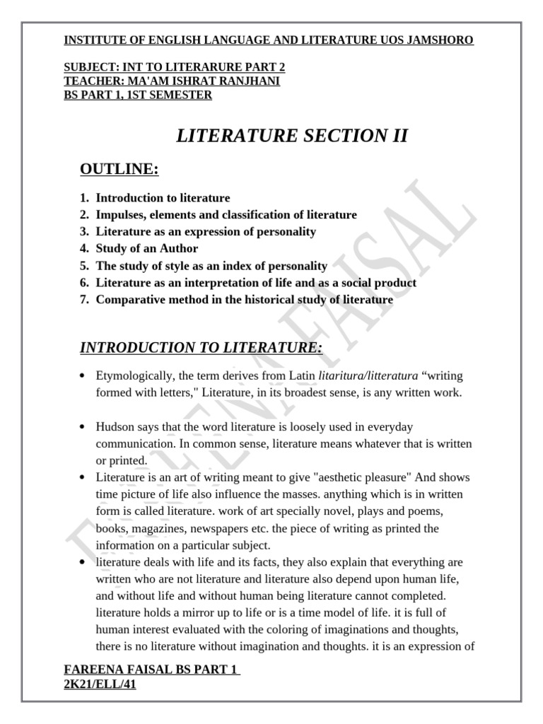 Introduction to Literature Overview | PDF | Experience | Thought