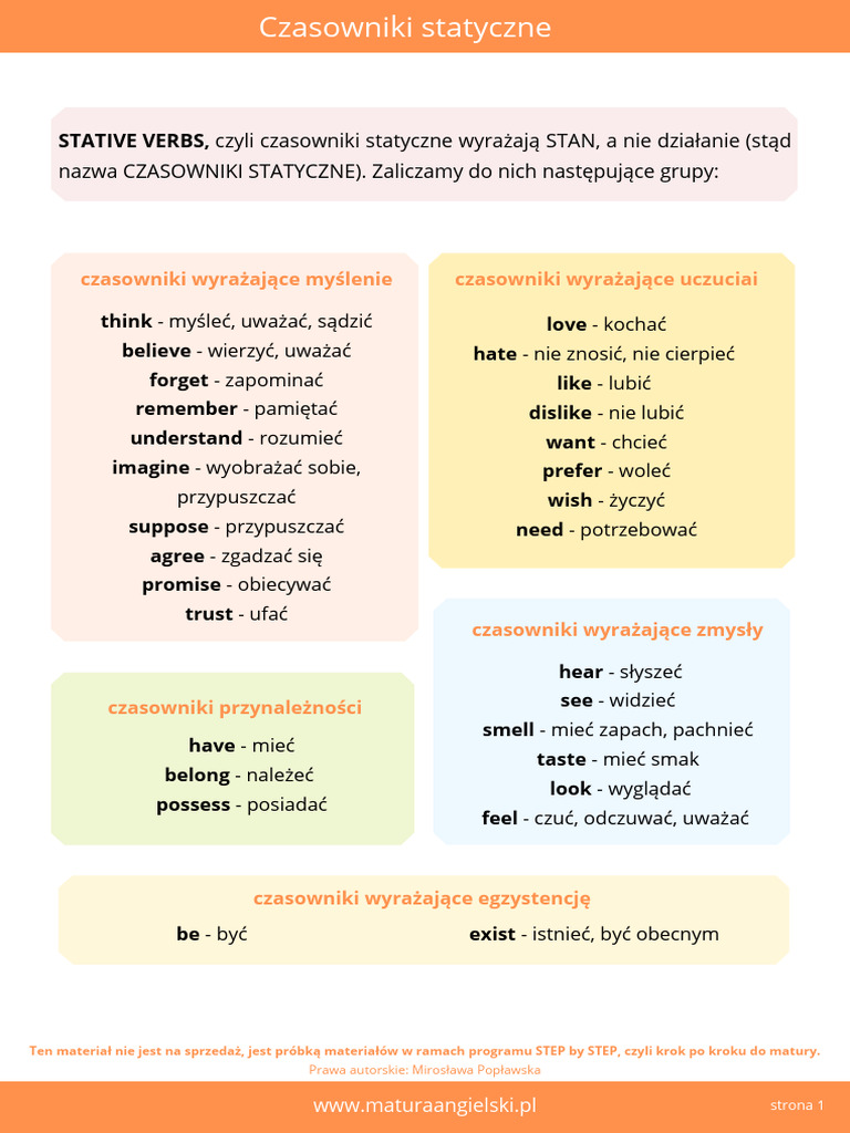 Matura Angielski Stative Verbs | PDF