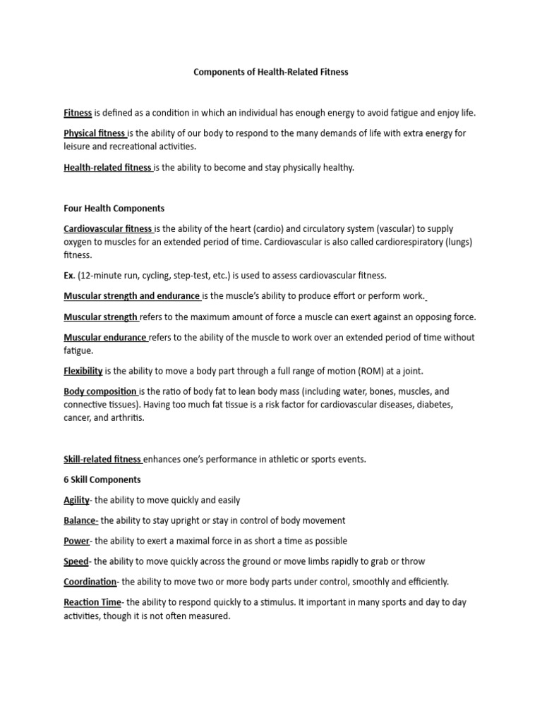 MAPEH Component of Health-Related Fitness | PDF | Physical Fitness ...