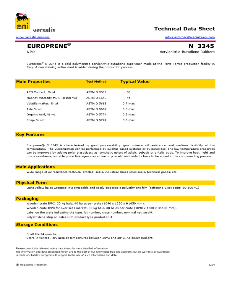 TDS Europrene N 3345 1204 | PDF | Materials | Chemical Substances