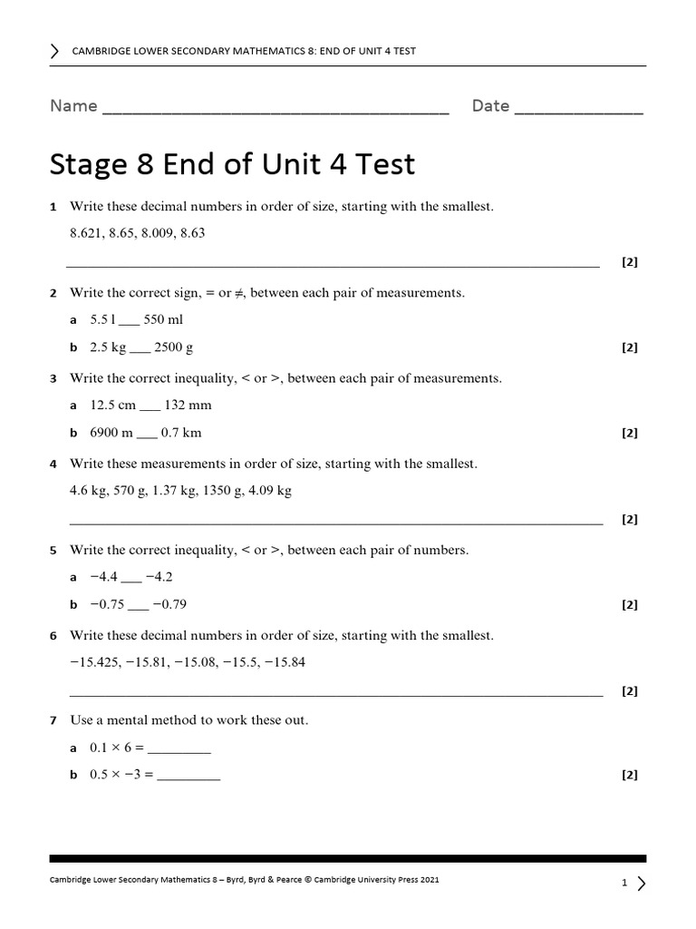Grade 8 Unit 4 Math Test | PDF | Mathematics | Arithmetic