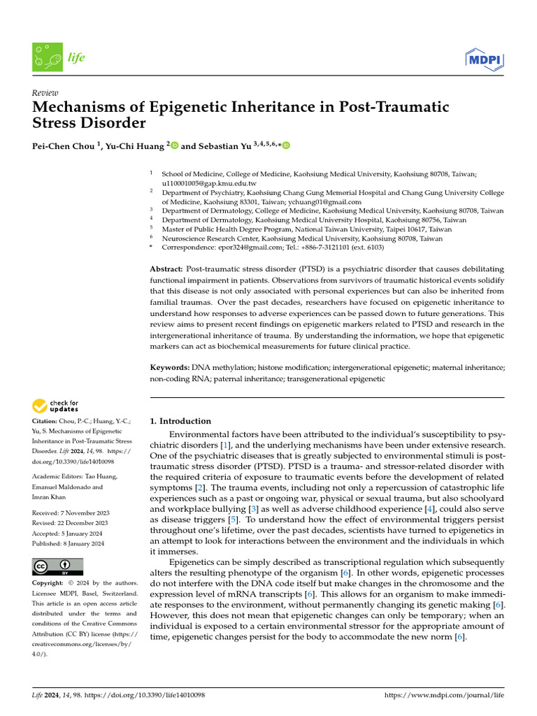 Mechanisms of Epigenetic Inheritance in Post-Traumatic Stress Disorder | PDF | Histone | Dna ...