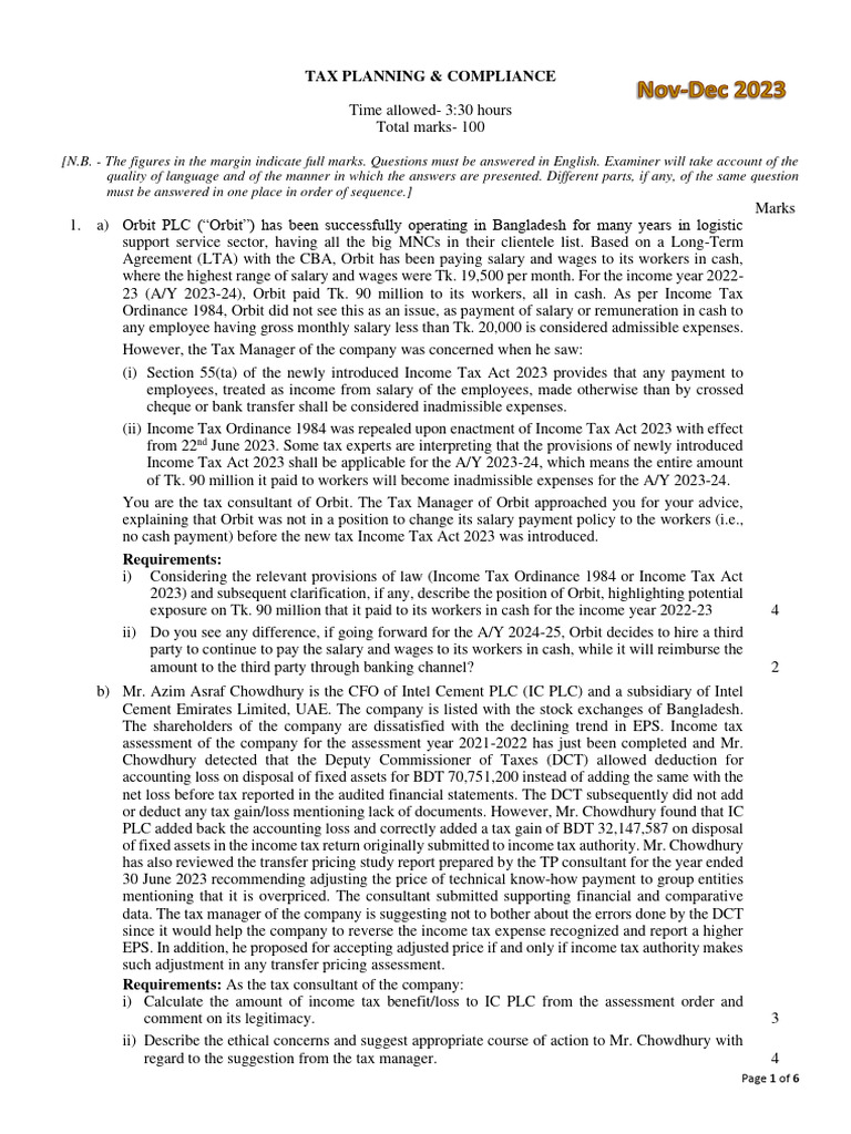 Tax Nov Dec 2023 - Question | PDF | Value Added Tax | Taxes Tax Nov Dec 2023 - Question | PDF | Value Added Tax | Taxes