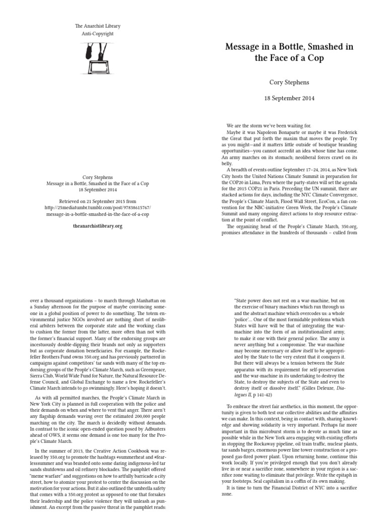 Cory Stephens Message in A Bottle Smashed in The Face of A Cop.c5 | PDF ...