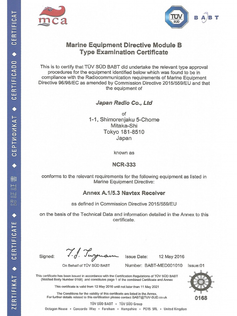 NCR-333 MED Certificate | PDF
