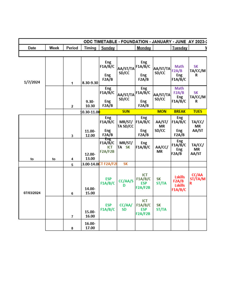 Semester 2 Time Table 2023-2024 | PDF