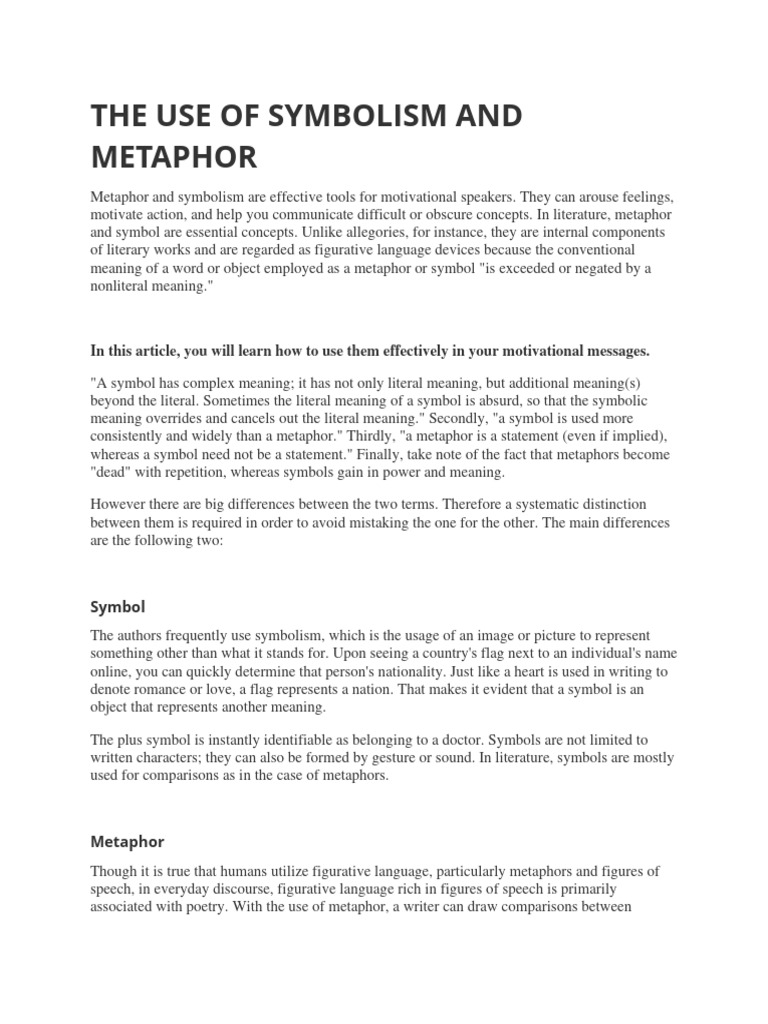 The Use of Symbolism and Metaphor | PDF | Metaphor | Symbols