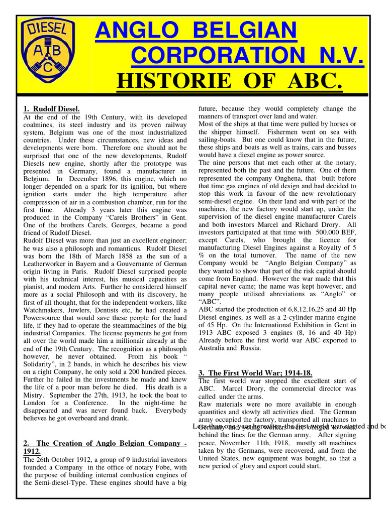 History of Anglo Belgian Corporation | PDF | Engines | Diesel Engine