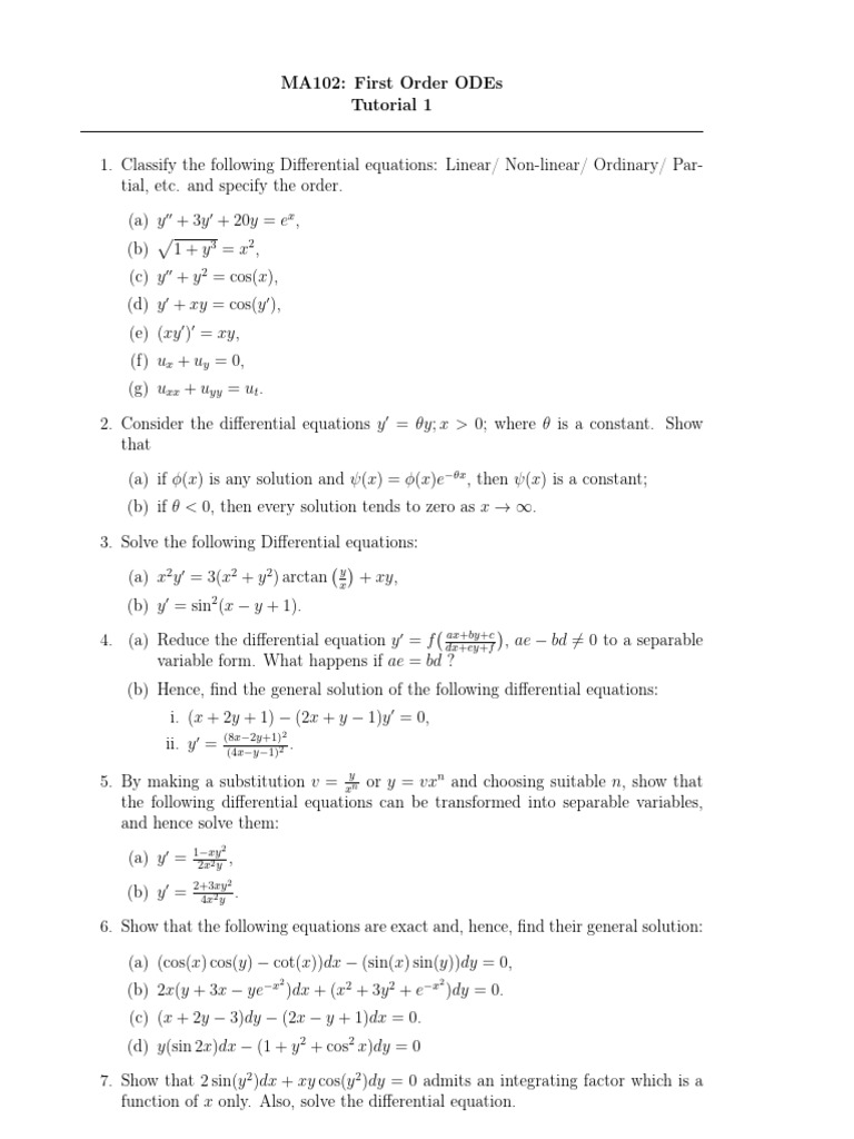 Ma102 Ode | PDF | Ordinary Differential Equation | Equations