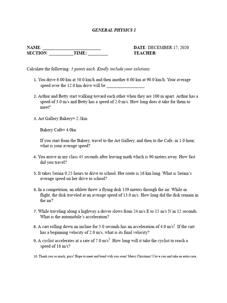 Physics Problems: Speed and Acceleration | PDF