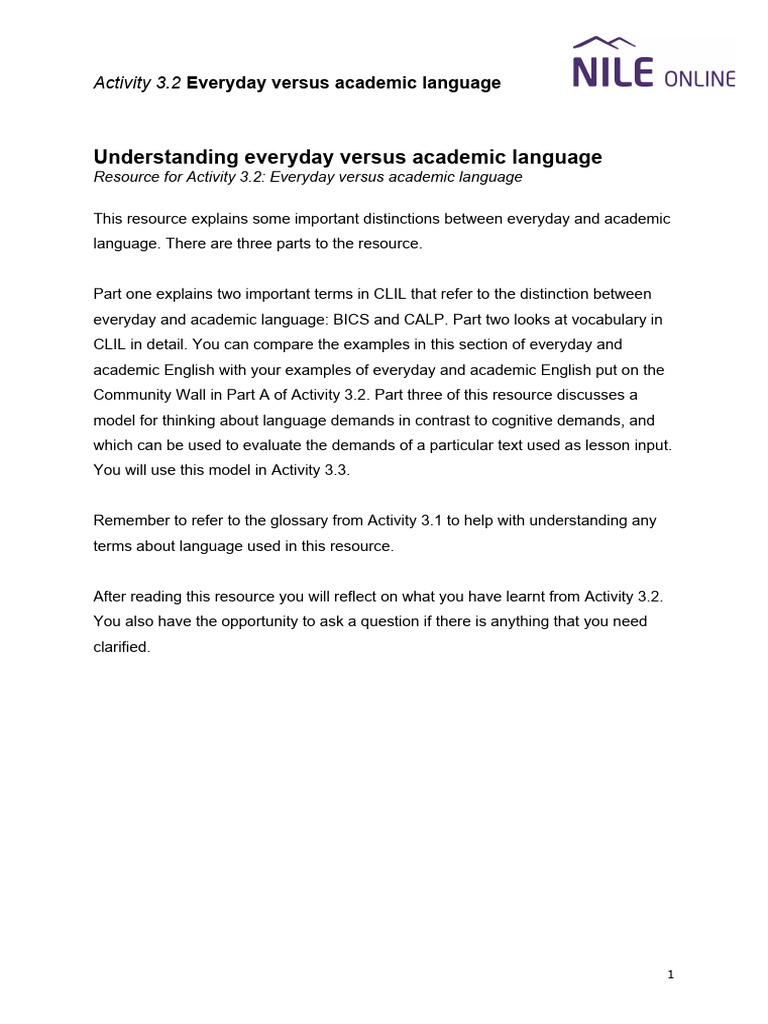 Everyday vs Academic Language in CLIL | PDF | Learning | Vocabulary