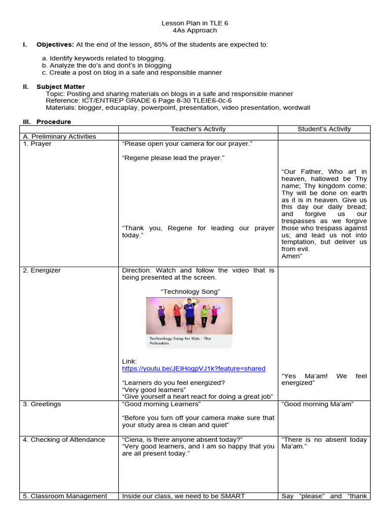 Lesson Plan in TLE 6 | PDF | Wiki | Websites