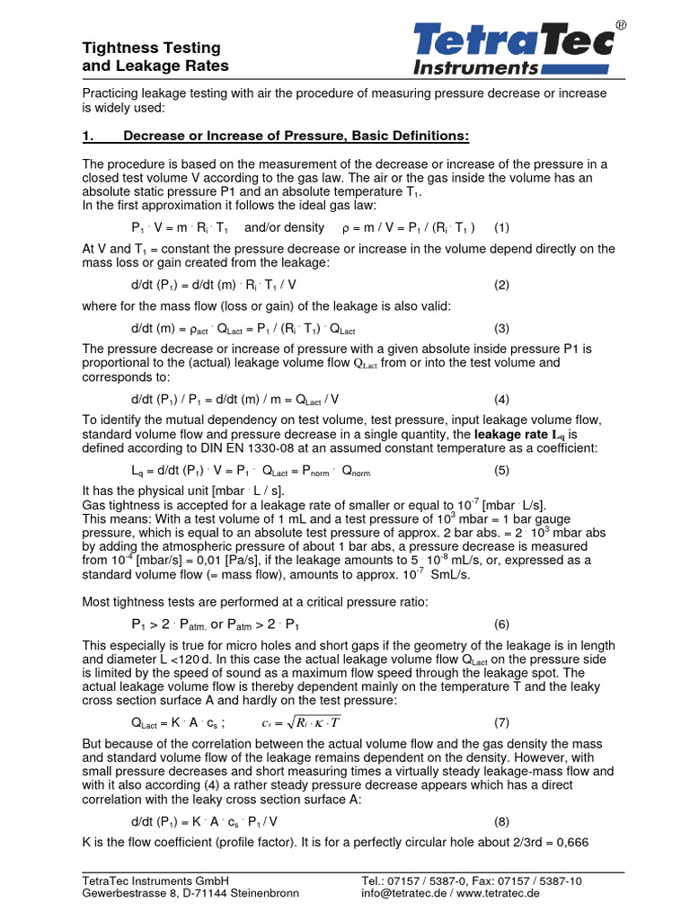 Tightness Testing and Leakage Rates | PDF