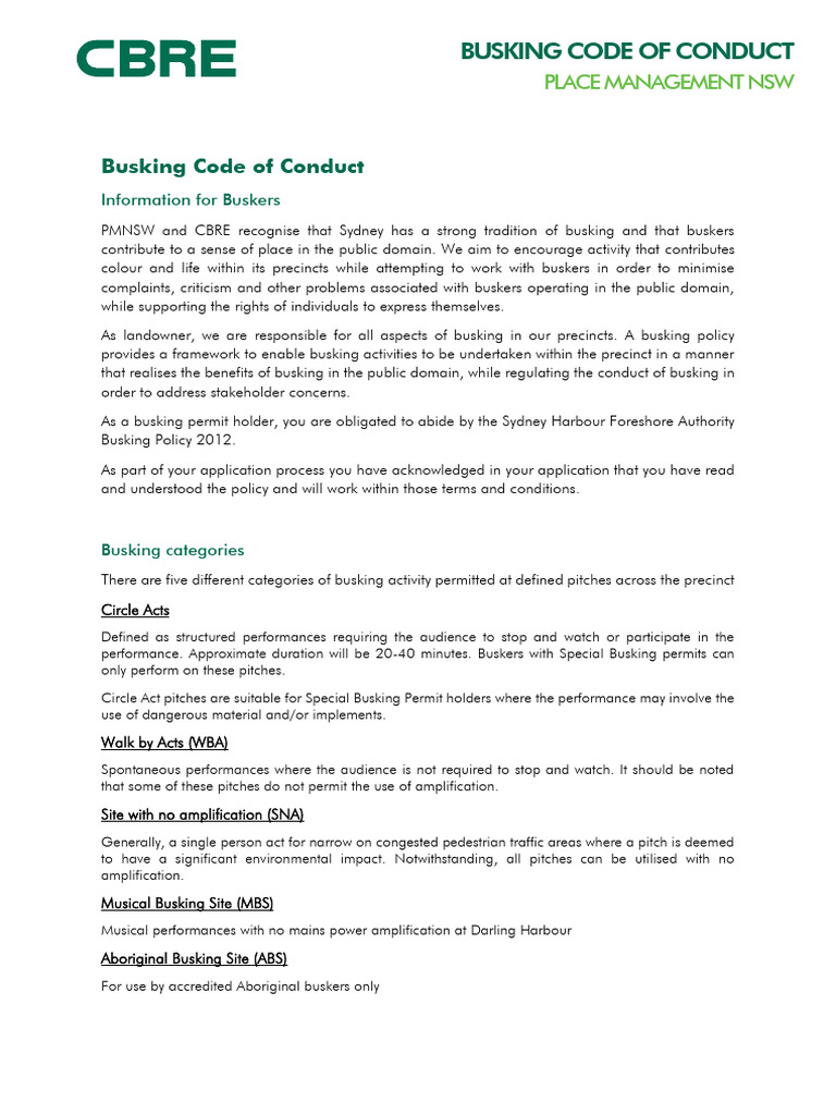 BuskingInformation CodeOfConduct | PDF | Amplifier | Policy