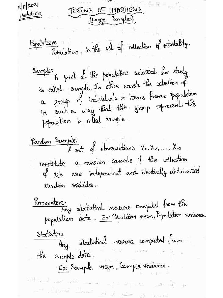 Testing Hypothesis-Large - Samples | PDF