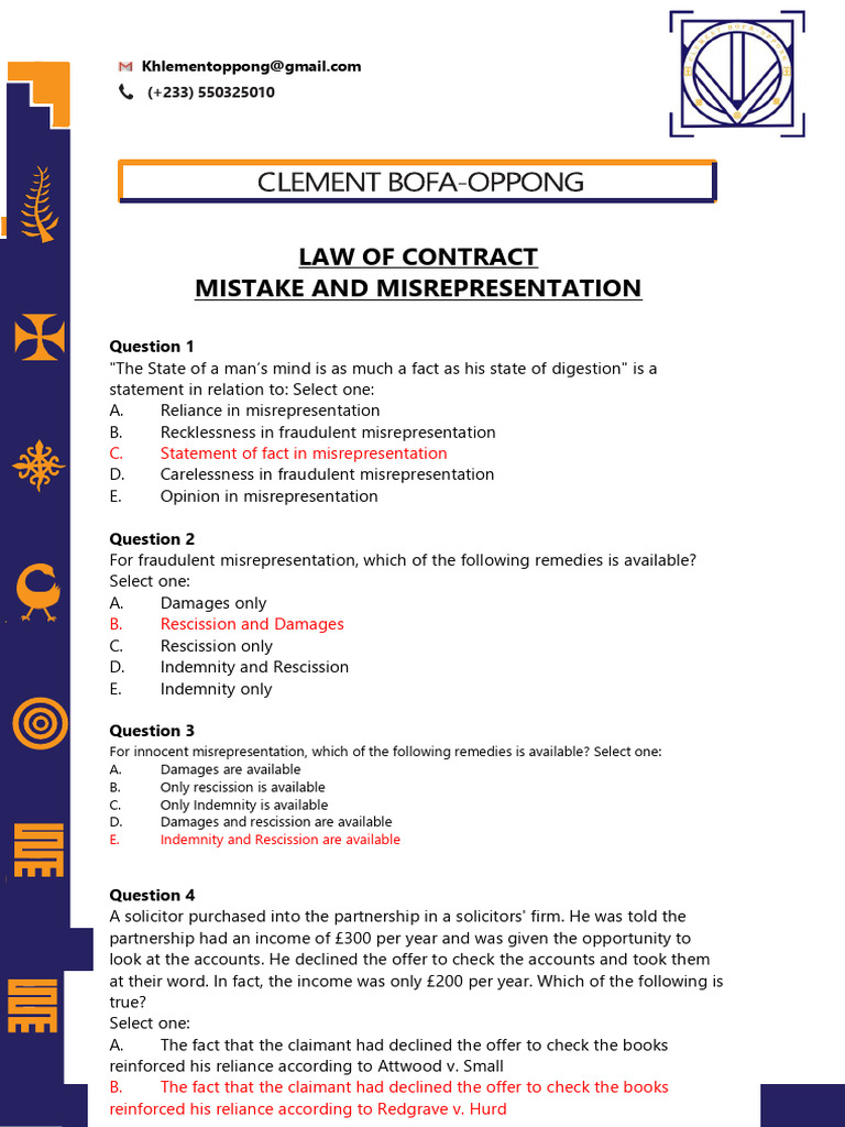 CBO Mistake,Misrepresentation | PDF | Misrepresentation | Legal Concepts