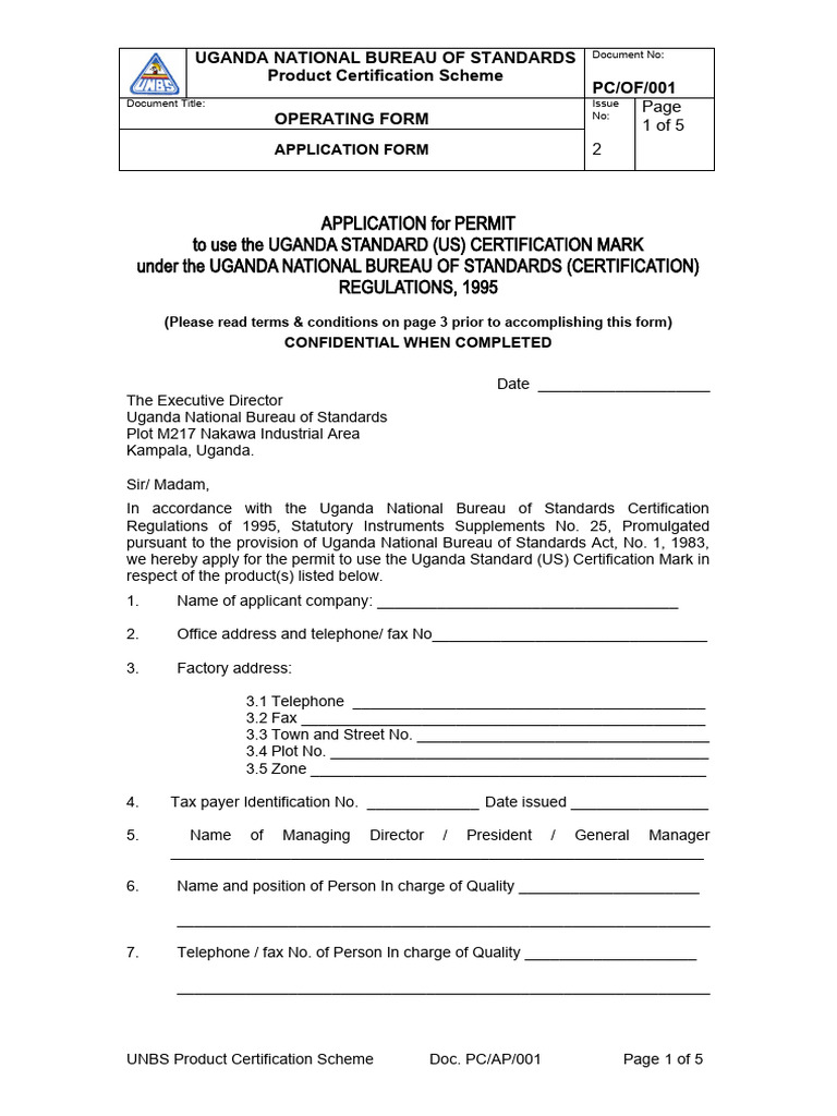 Form 001 Application For Product Certification | PDF | Certification