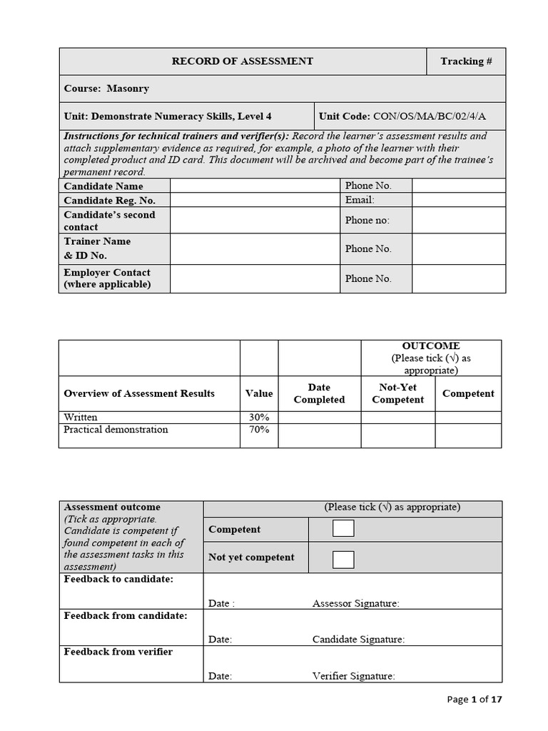 Numeracy-Level 4-Record of Assessment-MTTI | PDF | Triangle | Shape