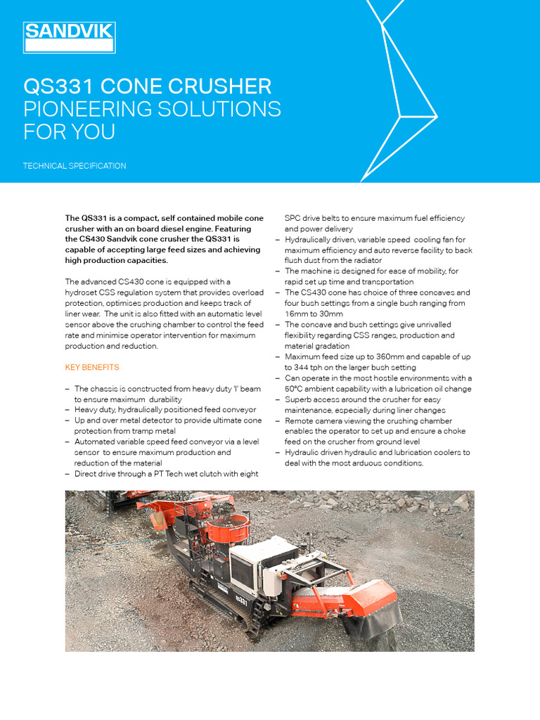 Sandvik QS331 Mobile Cone Brochure | PDF | Belt (Mechanical) | Vehicles