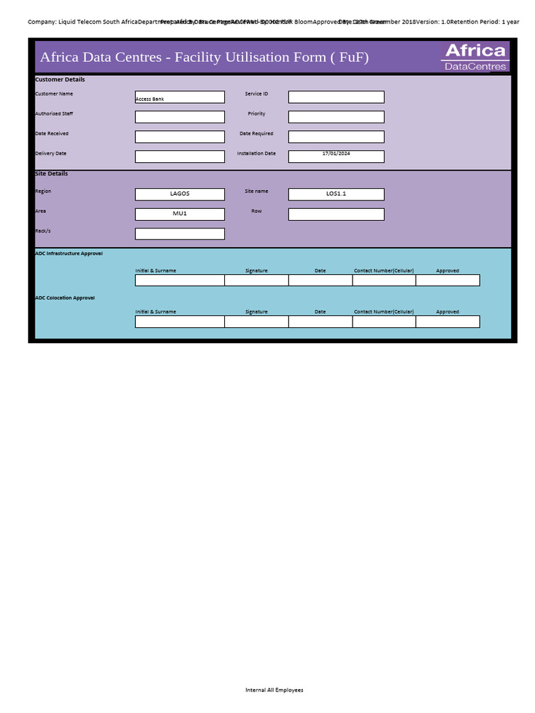 Facility Utilization Form - Zone B. Rack B1 | PDF | Telecommunications