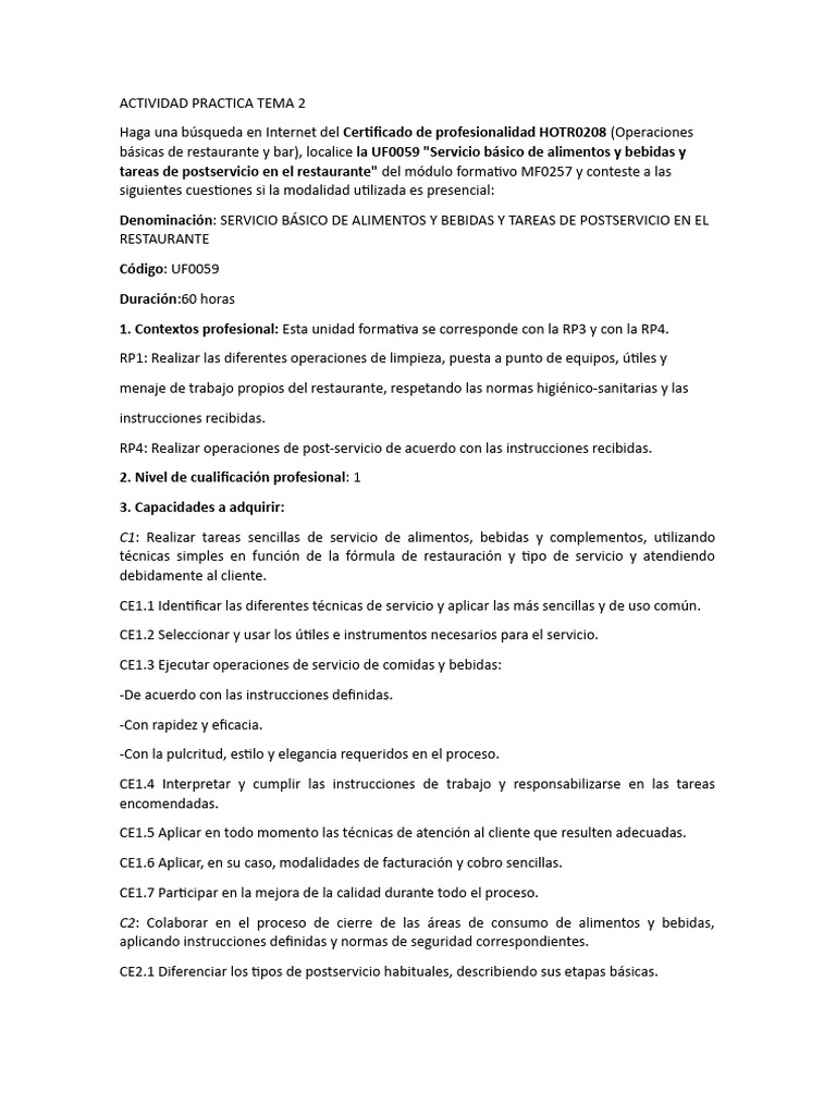 MF1442. Caso Práctico Tema 2 | PDF | Alimentos