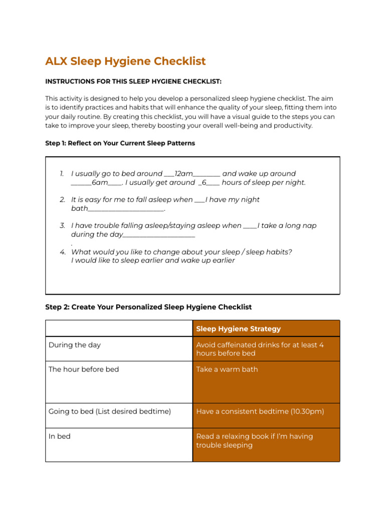 ALX Sleep Hygiene Checklist | PDF