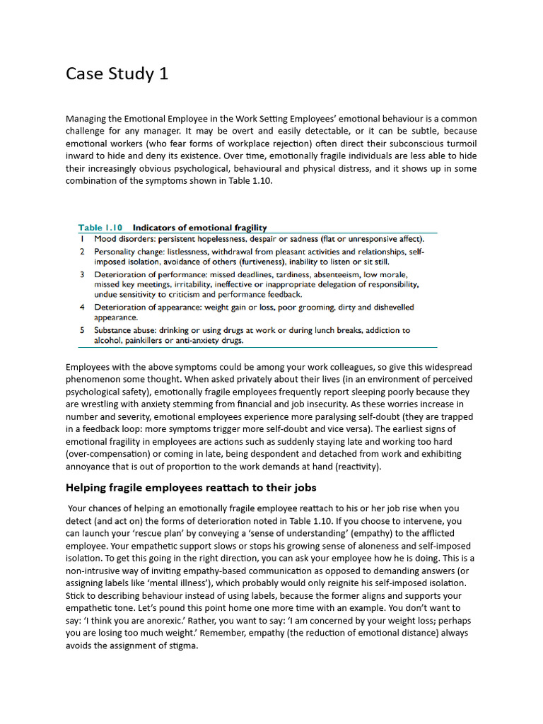 Case Study OB & Leadership | PDF | Empathy | Mental Health