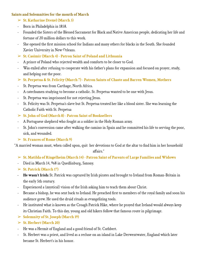 March Saints & Christian Teachings | PDF | Forgiveness | Jesus