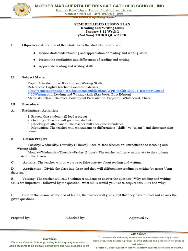 RWS - Semi Detailed Lesson Plan | Download Free PDF | Teachers | Lesson ...