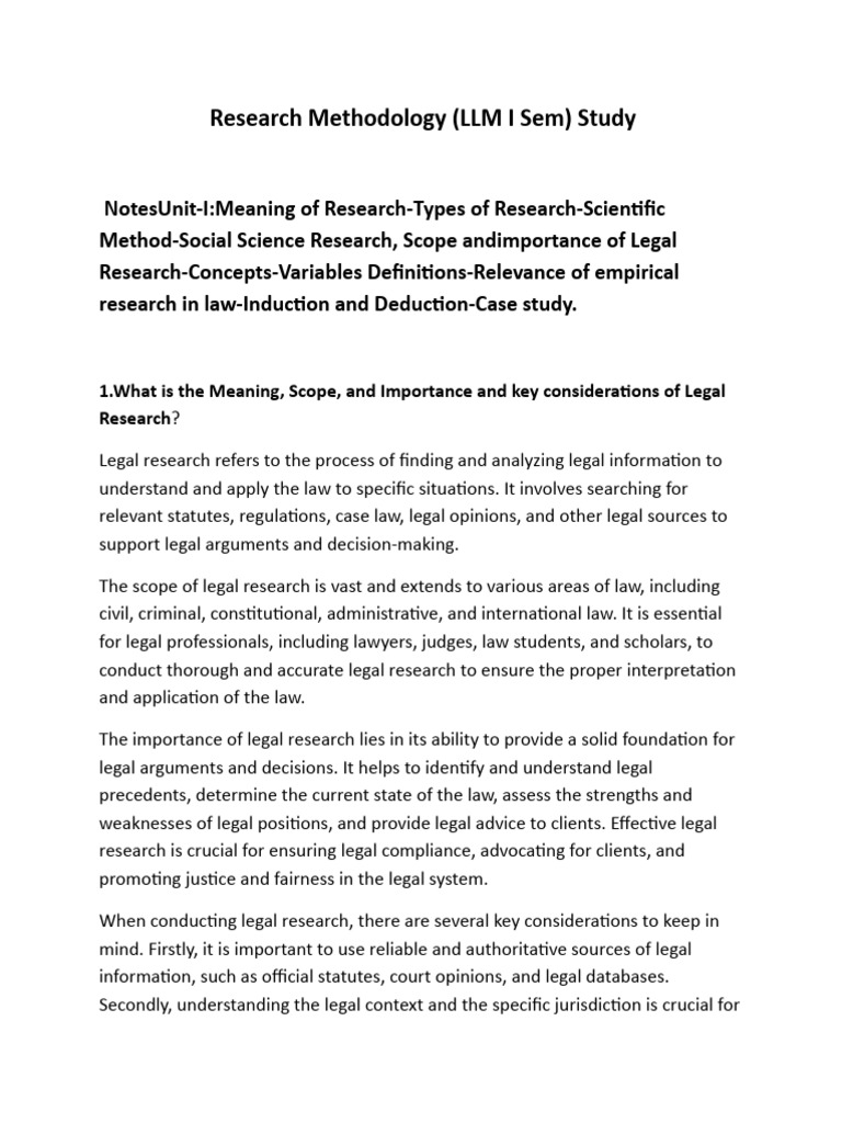 Research Methodology (LLM I Sem) Study | PDF | Statistical Significance | Hypothesis
