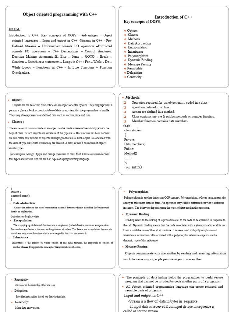 Final Notes Pdf Object Oriented Programming Class Computer Programming
