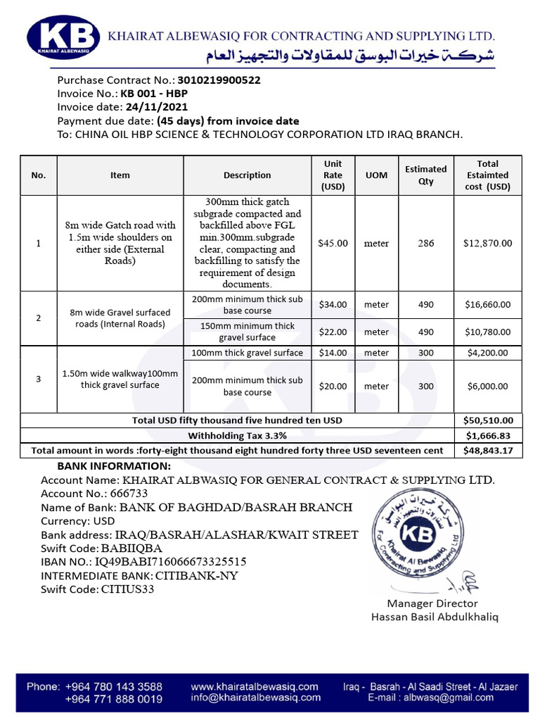 road work invoice | PDF