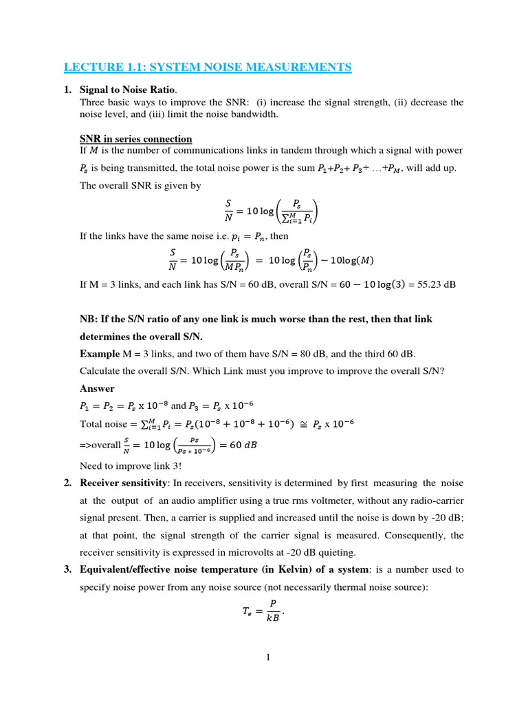 1-1 System Noise Measurements | PDF | Signal To Noise Ratio | Decibel