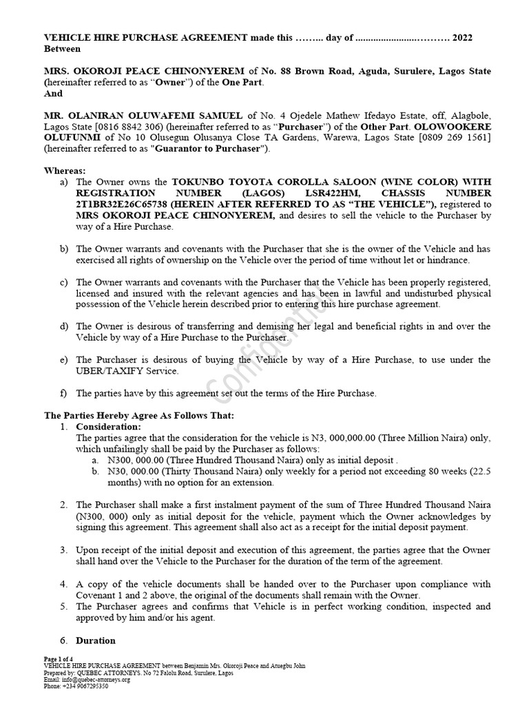2ND Vehicle Hire Purchase Agreement MRS Peace | PDF | Repossession ... 2ND Vehicle Hire Purchase Agreement MRS Peace | PDF | Repossession ...