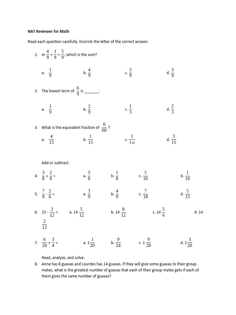 Math NAT Reviewer: Questions & Answers | PDF | Angle | Euclid